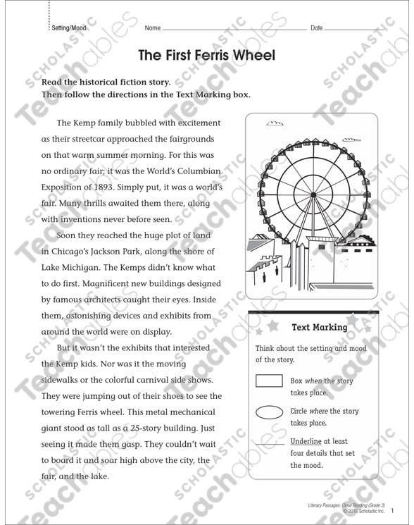 The First Ferris Wheel: Close Reading Passage | Printable Skills Sheets ...