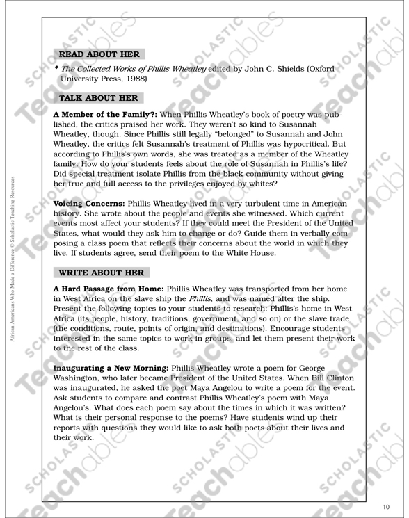 Phillis Wheatley: Play and Teaching Guide | Printable Texts