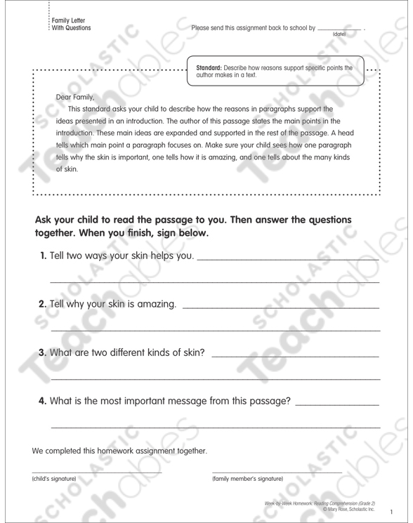 Skin: Reading Homework | Printable Skills Sheets and Texts