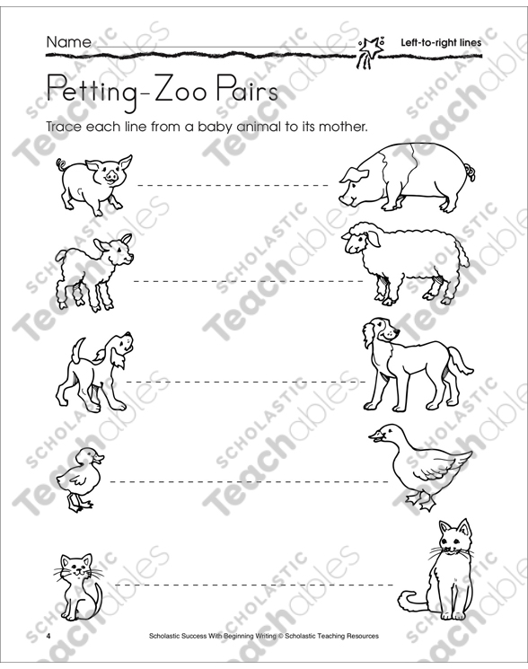 Petting-Zoo Pairs (Left-to-Right Lines) | Printable Skills Sheets