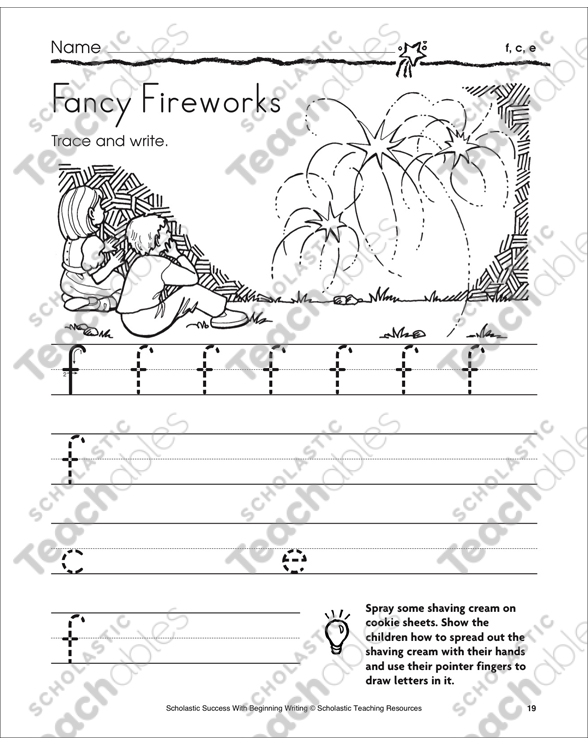 Fancy Fireworks (lowercase f, c, e) | Printable Skills Sheets