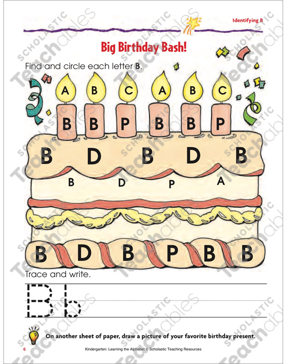Birthday Bash!: Identifying Upper- and Lowercase B | Printable Skills ...