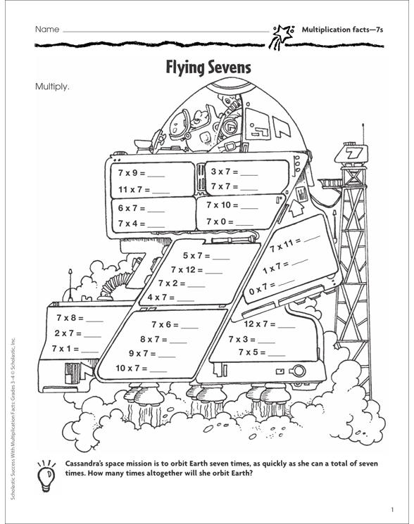 Flying Sevens (Multiplying by 7s) | Printable Skills Sheets