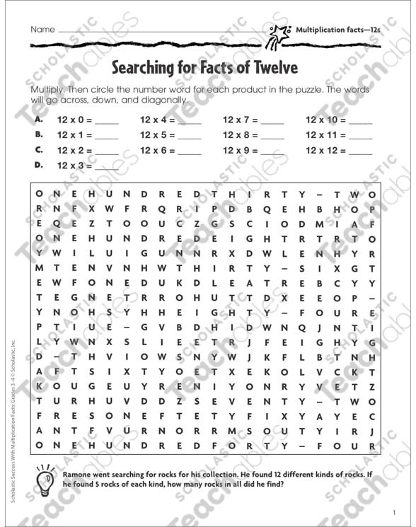 Searching for Facts of Twelve (Multiplying by 12s) | Printable Skills ...