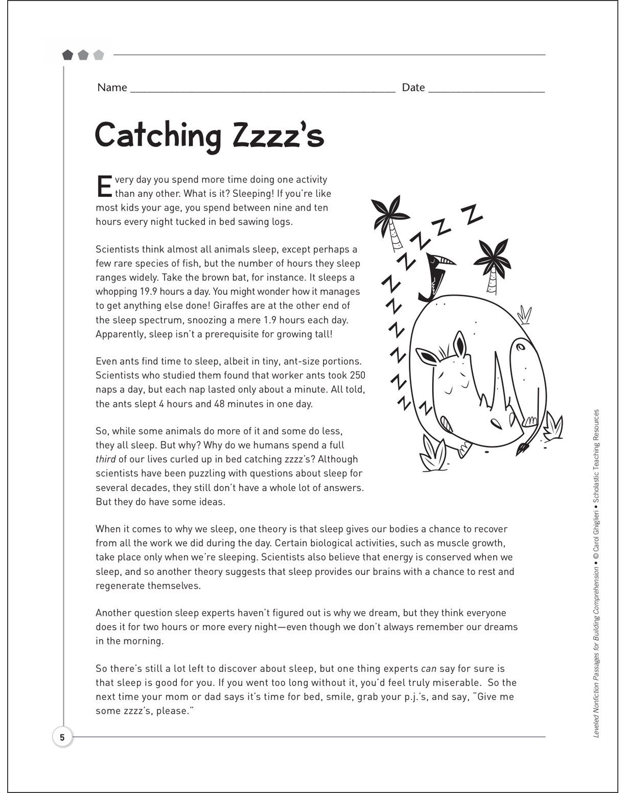 Catching Zzzz's: Leveled Nonfiction Passages | Printable Texts and ...