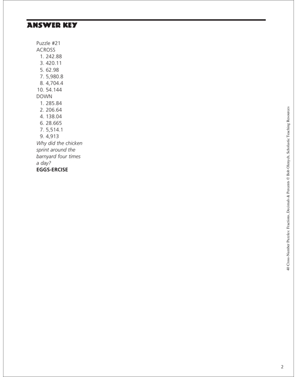 Decimals: Cross-Number Puzzle #21 | Printable Number Puzzles and Skills ...