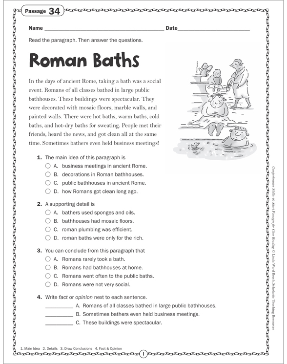 Roman Baths: Close Reading Passage | Printable Skills Sheets and Texts