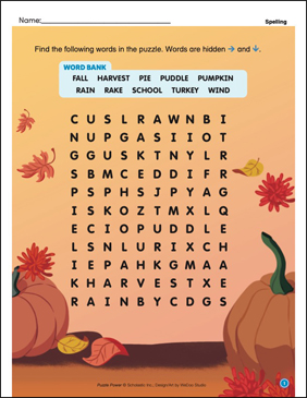 fall word search answer key