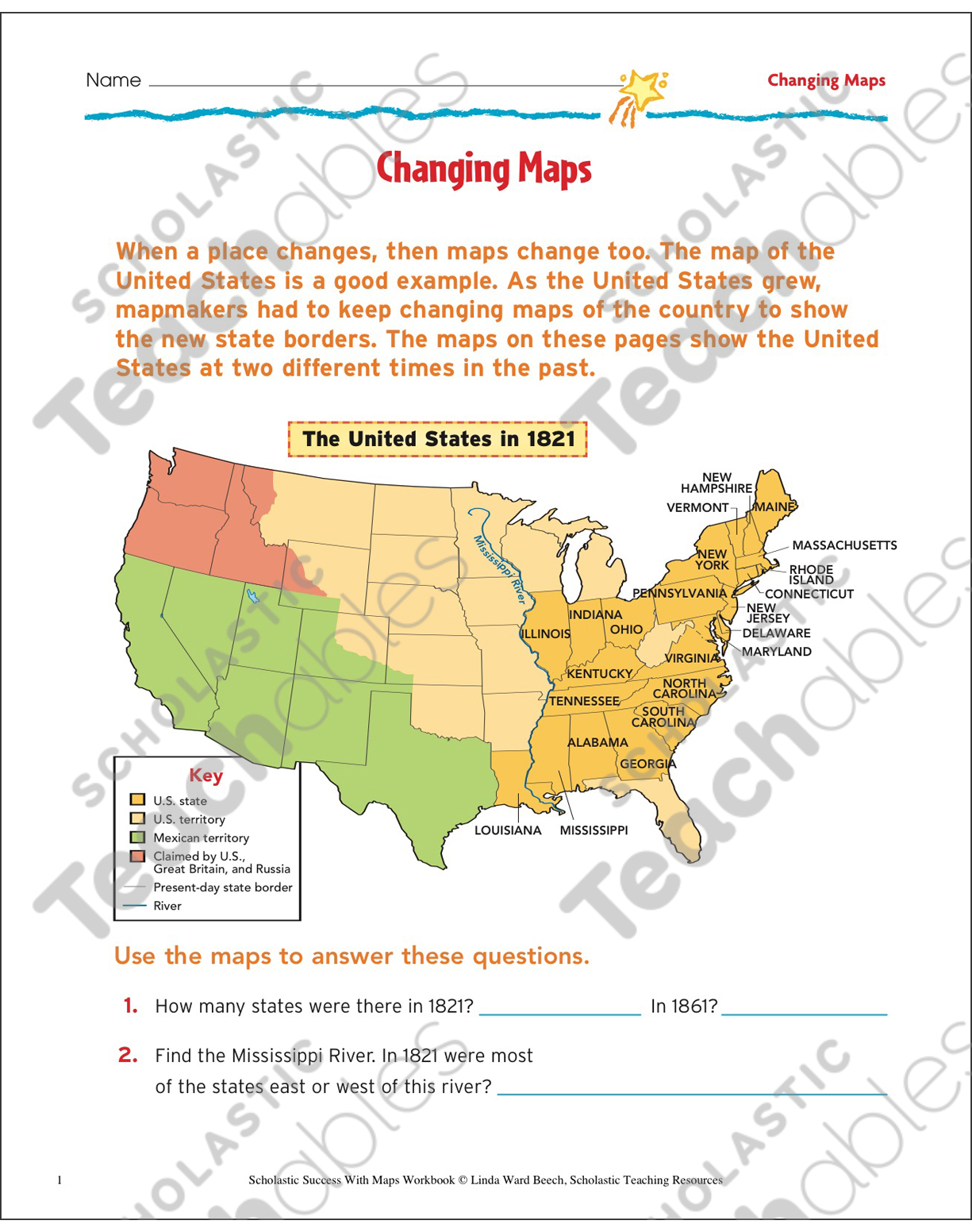Westward Expansion Map Worksheet