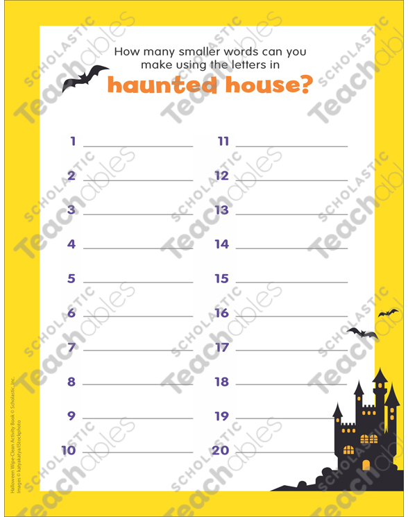 Haunted House: Words Within Words | Printable Skills Sheets