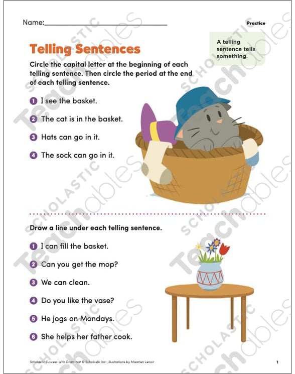 Telling Sentences Worksheets