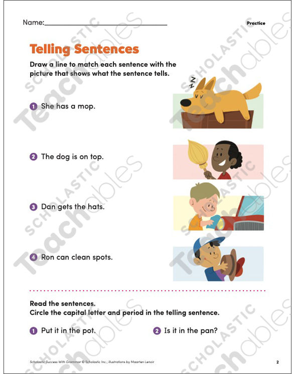 Telling Sentences Worksheets