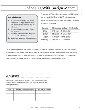 Tax Math Worksheets Shopping With Foreign Money: Real Life Math