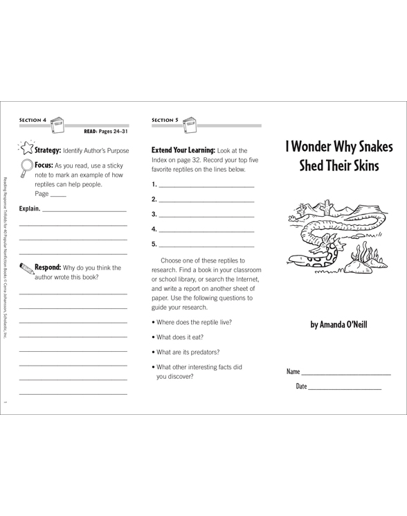 I Wonder Why Snakes Shed Their Skin: Trifold | Printable Skills Sheets