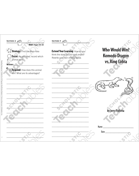 Who Would Win? Komodo Dragon/King Cobra: Trifold | Printable Skills Sheets