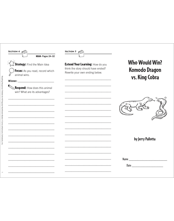 Who Would Win? Komodo Dragon/King Cobra: Trifold | Printable Skills Sheets
