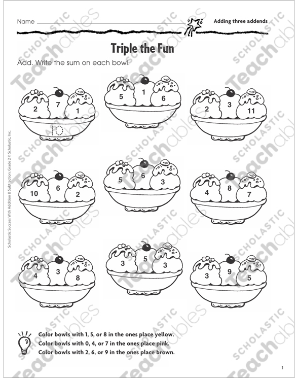 Triple the Fun (Adding Three Addends) | Printable Skills Sheets