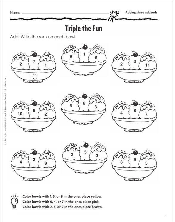 Triple the Fun (Adding Three Addends) | Printable Skills Sheets