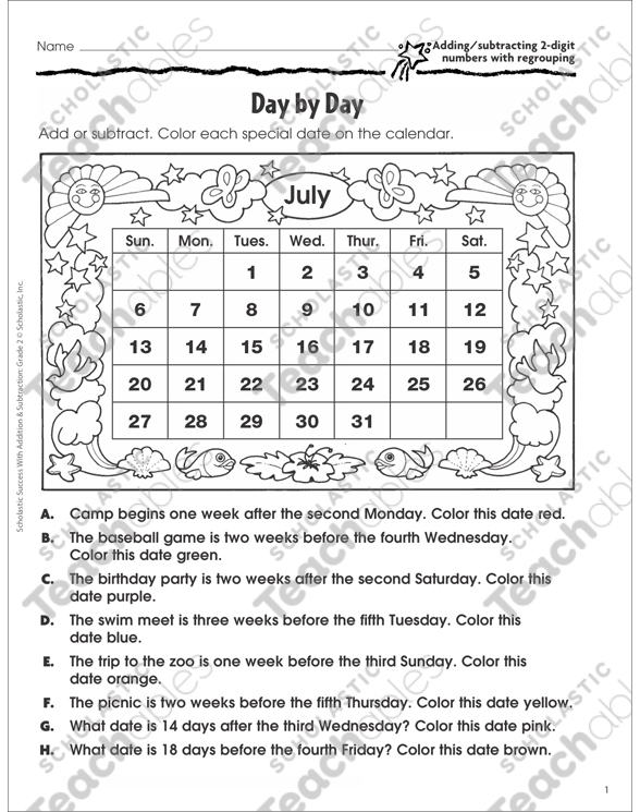 Day by Day (Add/Subtract 2-Digit Numbers) | Printable Skills Sheets