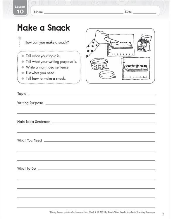 Make a Snack: Explanatory Writing Lesson | Printable Skills Sheets