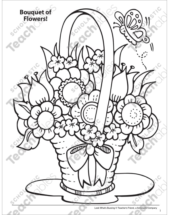 coloring pages of flowers in a basket