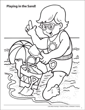 children playing at the beach coloring pages