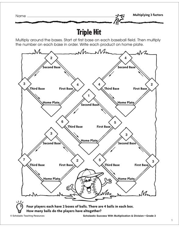 Triple Hit (Multiplying 3 Factors) | Printable Skills Sheets