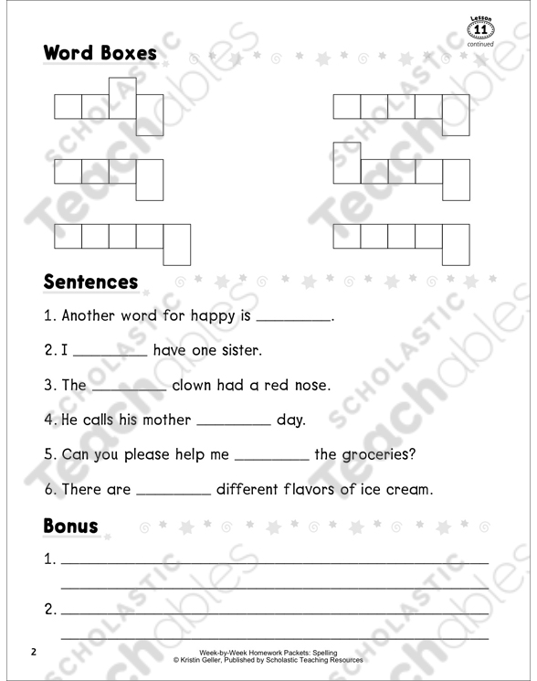 Weekly Spelling Lesson 11 (Grade 2) | Printable Skills Sheets, Lesson ...