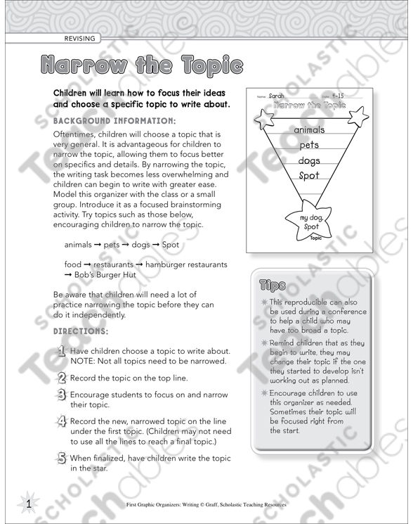 Narrow the Topic (Revising) Graphic Organizer | Printable Graphic ...