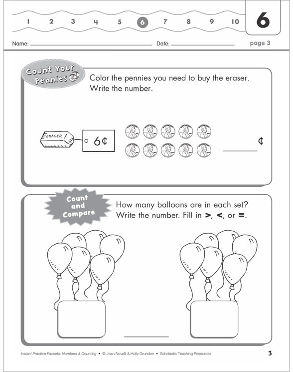 The Number Six (6): Numbers & Counting Practice Packet | Printable ...