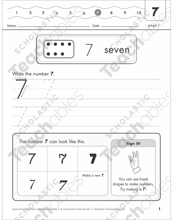 The Number Seven (7): Numbers & Counting Practice Packet | Printable ...