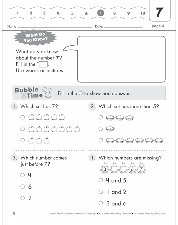 The Number Seven (7): Numbers & Counting Practice Packet | Printable ...