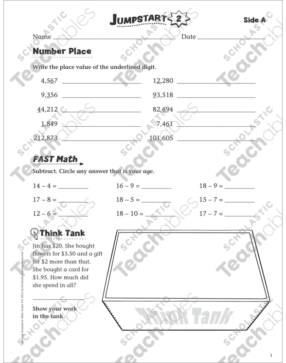 Independent Practice: Grade 4 Math Jumpstart 2 | Printable Skills ...