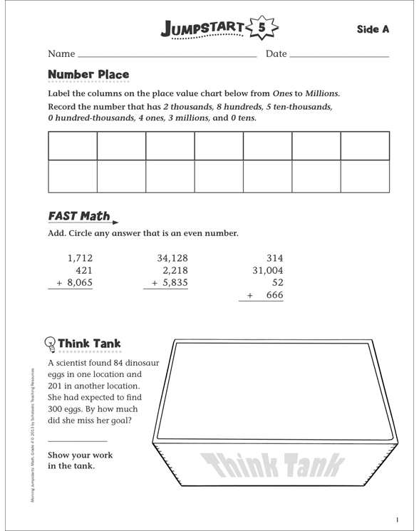 Independent Practice: Grade 4 Math Jumpstart 5 | Printable Skills ...