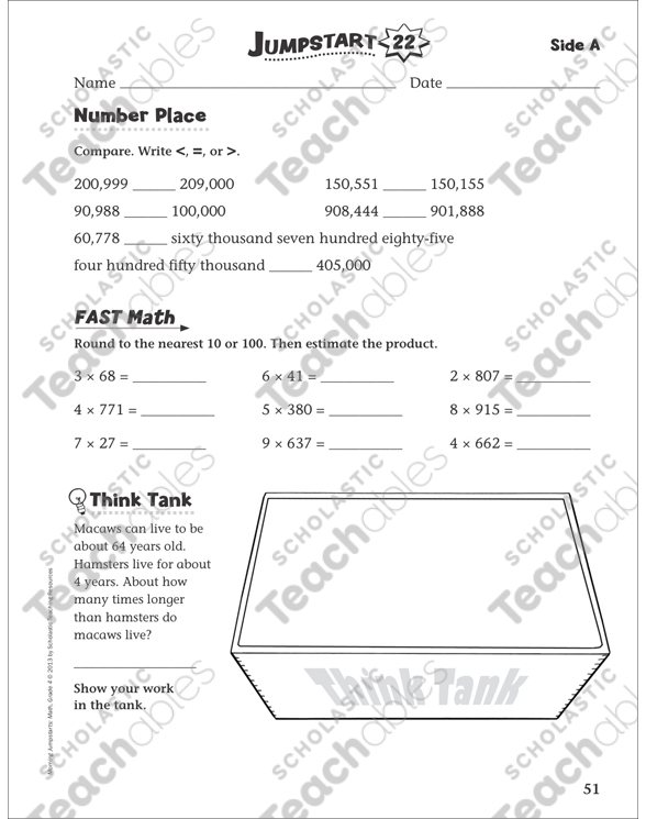Independent Practice: Grade 4 Math Jumpstart 22 | Printable Skills ...