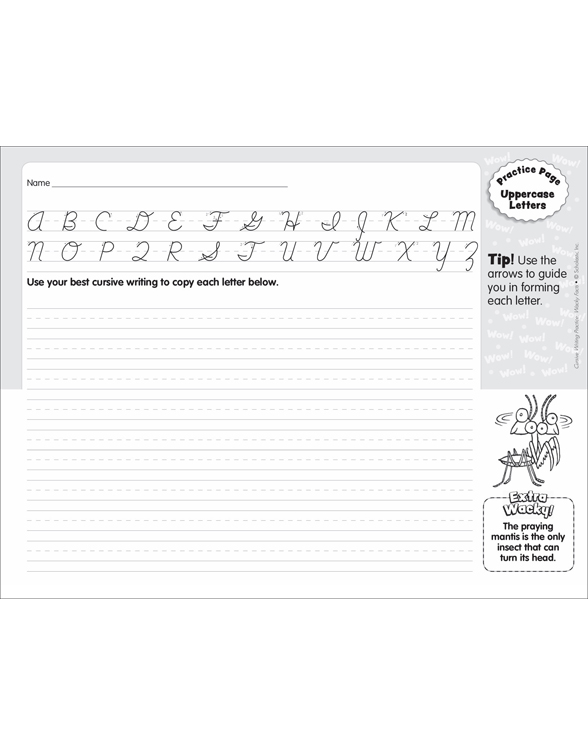 Cursive Practice Alphabet: Wacky Facts | Printable Skills Sheets