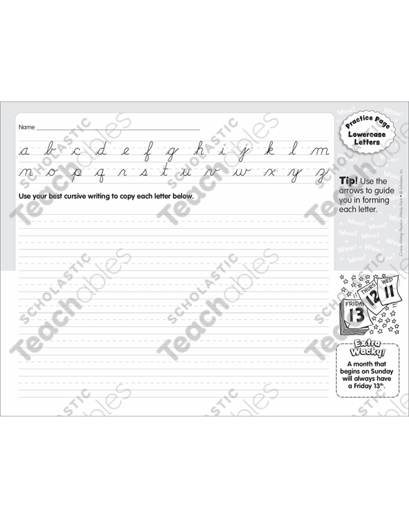 Cursive Practice Alphabet: Wacky Facts | Printable Skills Sheets