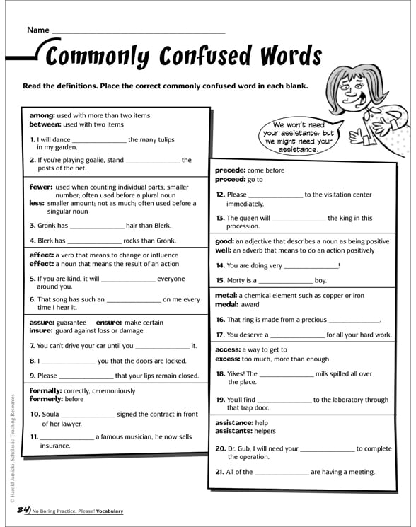 Commonly Confused Words | Printable Skills Sheets