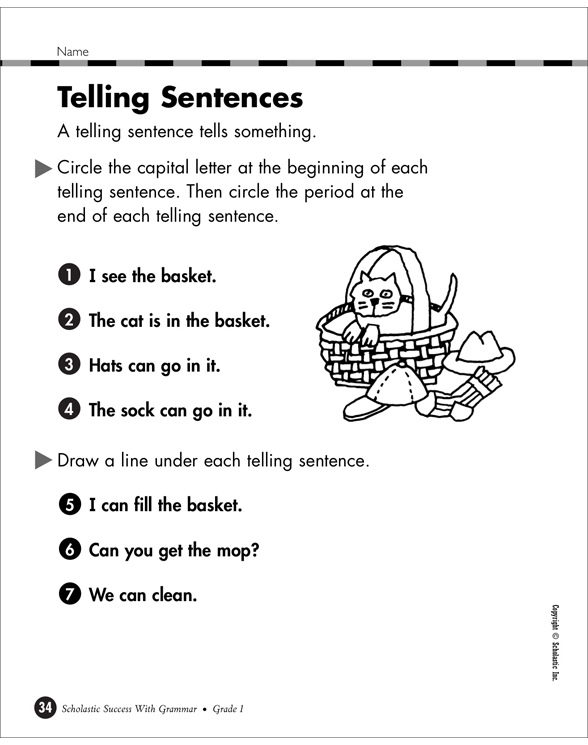 Telling Sentences | Printable Skills Sheets