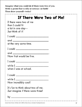 Quiz About Me All About Me Poetry Frame Printable Skills Sheets And