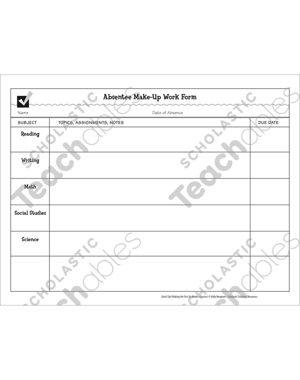 Absent Work Form For Students