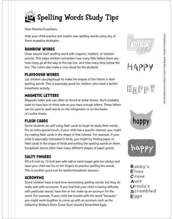 Spelling Words Study Tips | Printable Classroom Management and Teacher ...