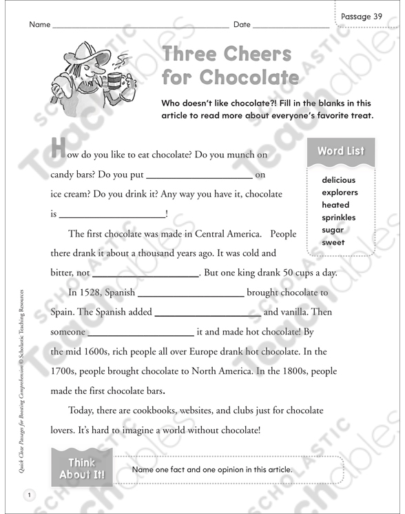 Free Cloze Worksheets For Grade 3