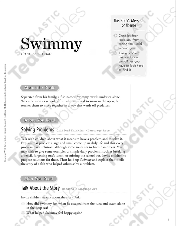 Teaching With Swimmy | Printable Lesson Plans, Ideas and Skills Sheets