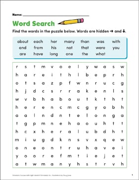 high frequency words word search printable