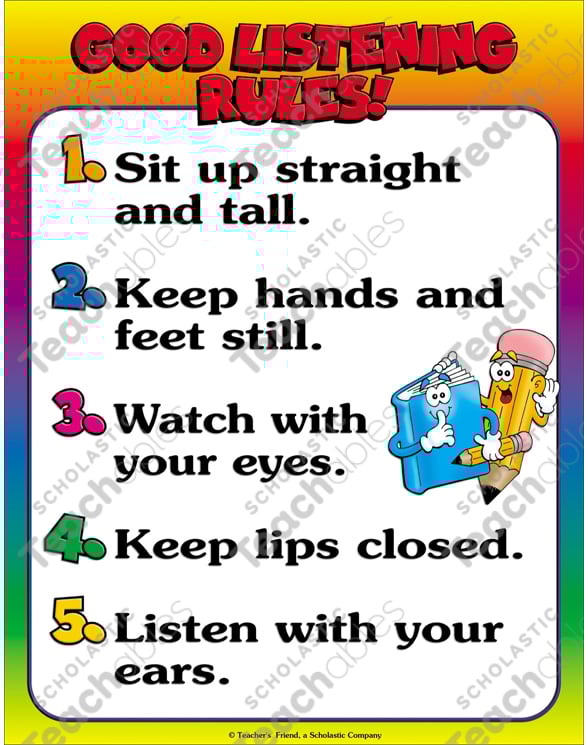 Good Listening Rules! Color Chart | Printable Charts, Signs and Skills ...
