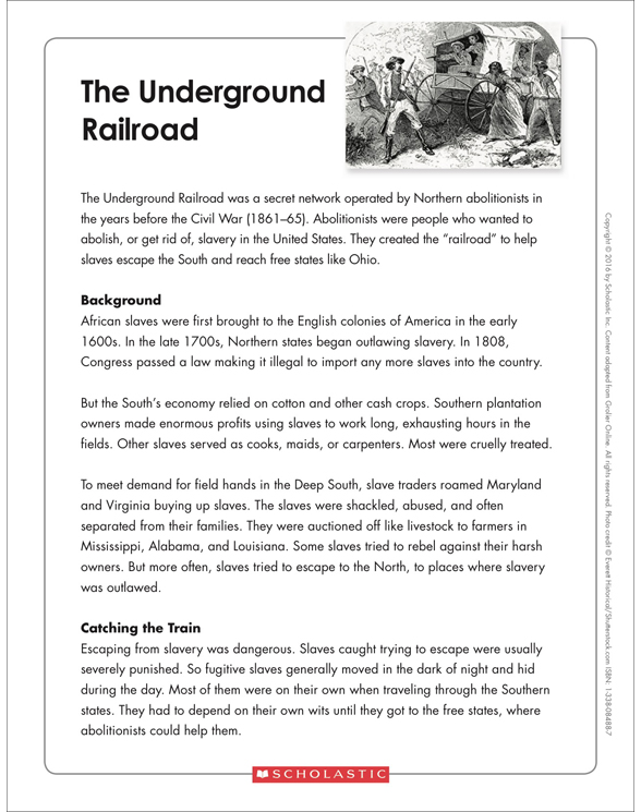 The Underground Railroad: Text & Organizer | Printable Graphic ...