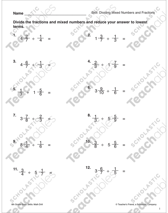 Dividing Mixed Numbers Worksheet Corbettmaths