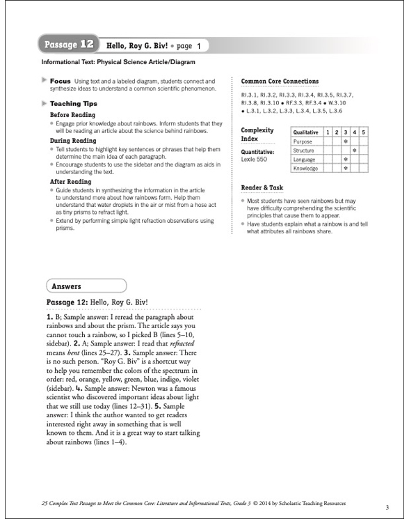 Hello, Roy G. Biv!: Text & Questions | Printable Texts and Skills Sheets