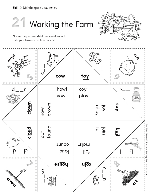 Diphthongs (oi, ou, ow, oy): Fun-Flaps Phonics Manipulative | Printable ...